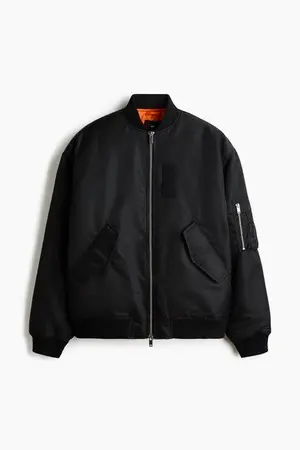 H&m Padded Bomber Jacket With Ribbed Trim - Black