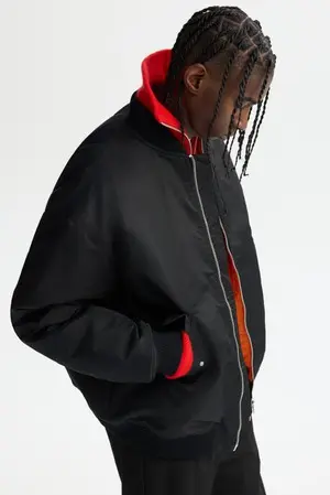 H&m Padded Bomber Jacket With Ribbed Trim - Black