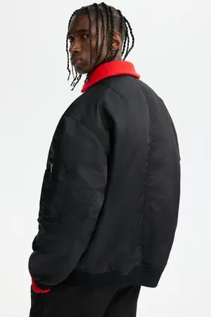H&m Padded Bomber Jacket With Ribbed Trim - Black