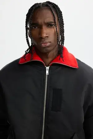 H&m Padded Bomber Jacket With Ribbed Trim - Black