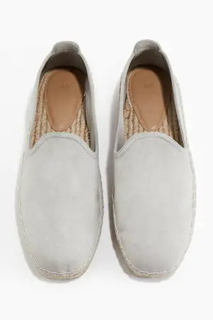 H&m Canvas Espadrilles With Braided Jute Trim - Light Gray