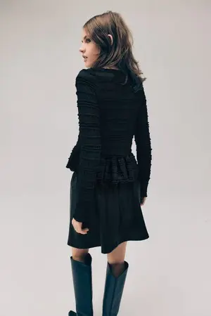 H&m Smocked Peplum Top With Frill Trims - Black