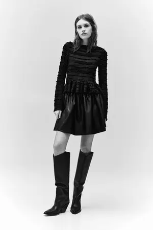 H&m Smocked Peplum Top With Frill Trims - Black