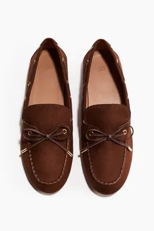 H&M Suede Deck Shoes With Decorative Lacing - Brown