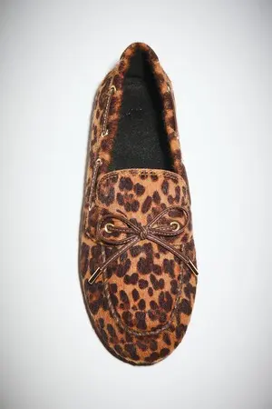 H&m Suede Deck Shoes With Decorative Lacing - Brown/leopard Print
