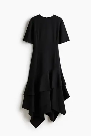 H&m Asymmetric Midi Dress With Flounced Tiers