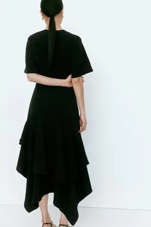 H&m Asymmetric Midi Dress With Flounced Tiers