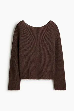 H&m Ribbed Boat Neck Jumper With Dropped Shoulders