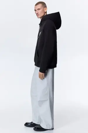 H&M Loose Fit Printed Hoodie With Drawstring - Black/nirvana