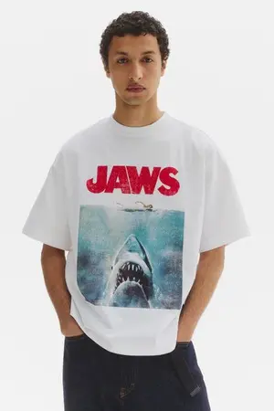 H&M Oversized Fit T-shirt - White/jaws