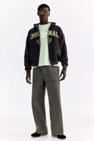 H&m Oversized Fit Printed Zip-through Hoodie - Black/original