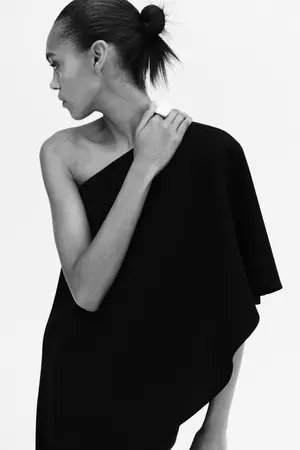H&m One-shoulder Cape Top In Twill