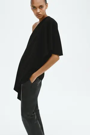 H&m One-shoulder Cape Top In Twill