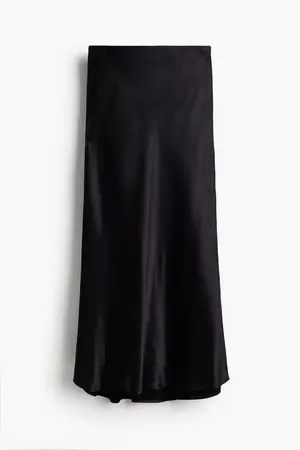 H&M Midi Skirt In Drapey Satin - Black