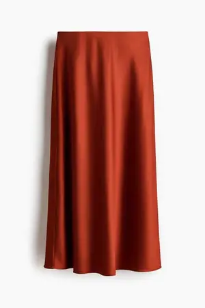H&m Midi Skirt In Draping Weave - Burnt Orange