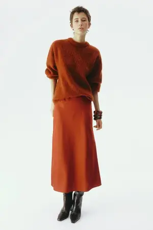 H&m Midi Skirt In Draping Weave - Burnt Orange