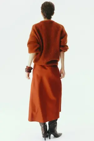 H&m Midi Skirt In Draping Weave - Burnt Orange