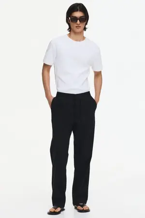 H&M Relaxed Fit Twill Trousers With Drawstring Waist - Black