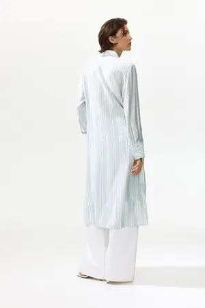 H&m Long Viscose-blend Shirt With Classic Collar And Stripes