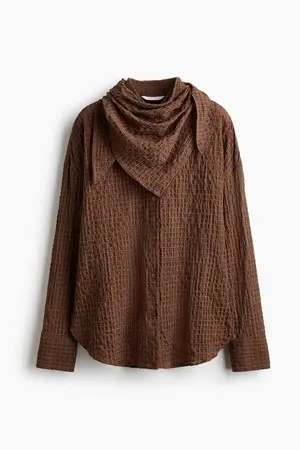 H&m H&M Seersucker Shirt With Scarf Detail Brown