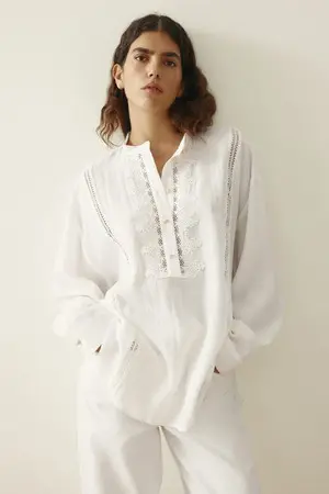 H&m Lace-trimmed Oversized Blouse