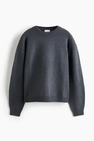 H&M Ribbed Knit Sweater With Wool Content - Dark Gray