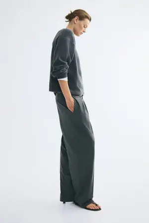 H&M Ribbed Knit Sweater With Wool Content - Dark Gray