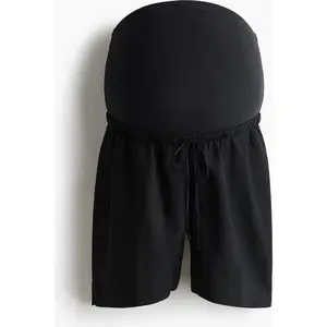H&m Mama Linen-blend Shorts With Elasticated Waist - Black