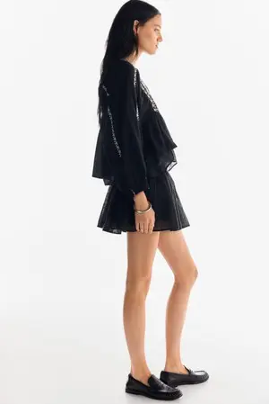 H&m Embroidered Crinkled Cotton Mini Skirt
