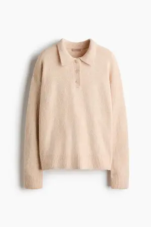 H&m Cable-knit Polo Jumper With V-neck Opening