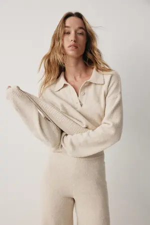 H&m Cable-knit Polo Jumper With V-neck Opening
