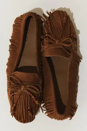 H&M Fringed Loafers With Beaded Bow Detailing