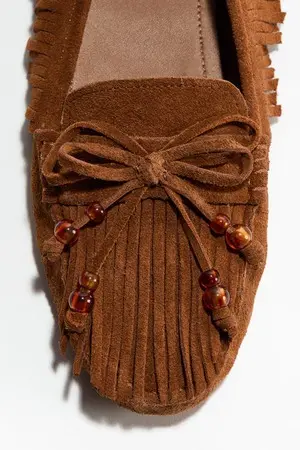 H&M Fringed Loafers With Beaded Bow Detailing