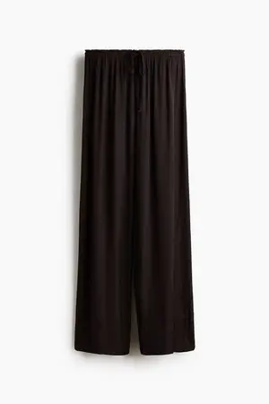 H&m Wide Leg Drawstring Trousers - Dark Brown