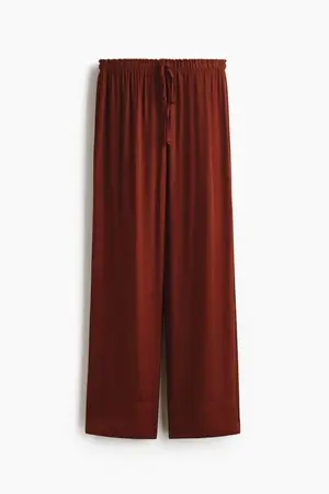 H&m Wide Leg Drawstring Trousers - Rust Brown