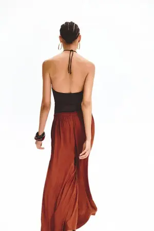 H&m Wide Leg Drawstring Trousers - Rust Brown