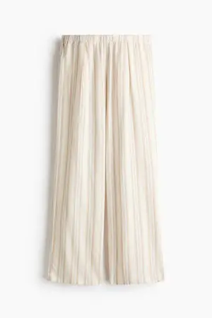 H&m Wide Leg Linen-blend Trousers - White/striped