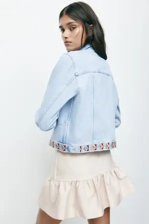 H&M Embroidered Trim Denim Jacket