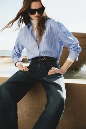 H&m Oversized Poplin Striped Shirt - Blue/striped