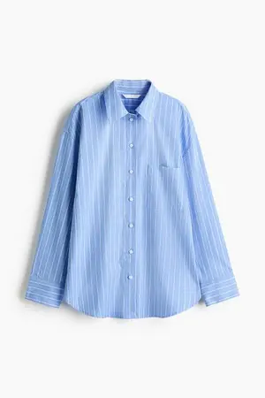 H&m Oversized Poplin Striped Shirt - Blue/striped