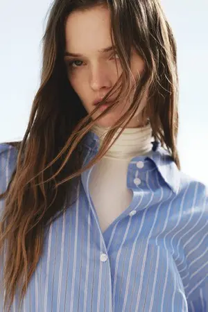 H&m Oversized Poplin Striped Shirt - Blue/striped