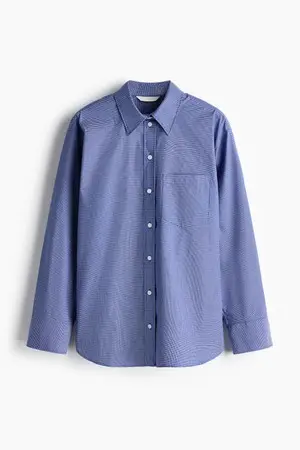 H&m Oversized Cotton Poplin Shirt - Blue/checked