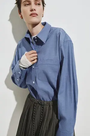 H&m Oversized Cotton Poplin Shirt - Blue/checked