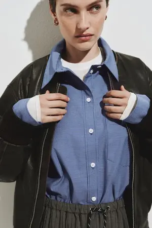 H&m Oversized Cotton Poplin Shirt - Blue/checked