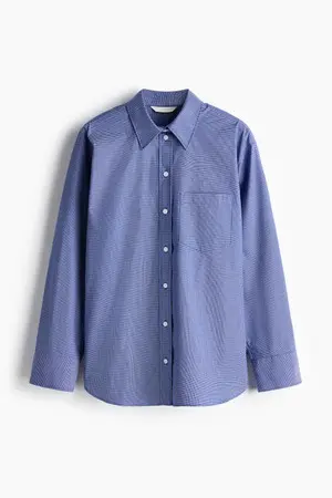 H&m Oversized Cotton Poplin Shirt - Blue/checked