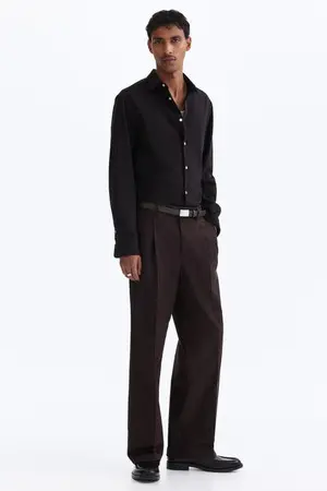 H&M Loose Fit Tailored Trousers - Brown