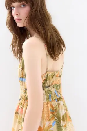 H&m Smocked Strappy Printed Mini Dress