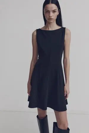 H&m Sleeveless Boat Neck Mini Dress With Tie Back