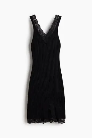 H&m Lace-trimmed Rib-knit Midi Dress