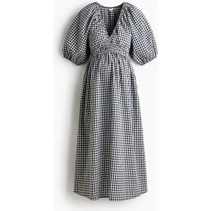 H&m Mama Balloon-sleeved Midi Dress - Black/gingham